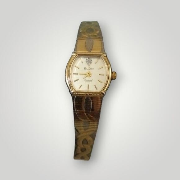 Elgin | Accessories | Vintage Ladies Elgin Diamond Quartz Watch Twotone ...